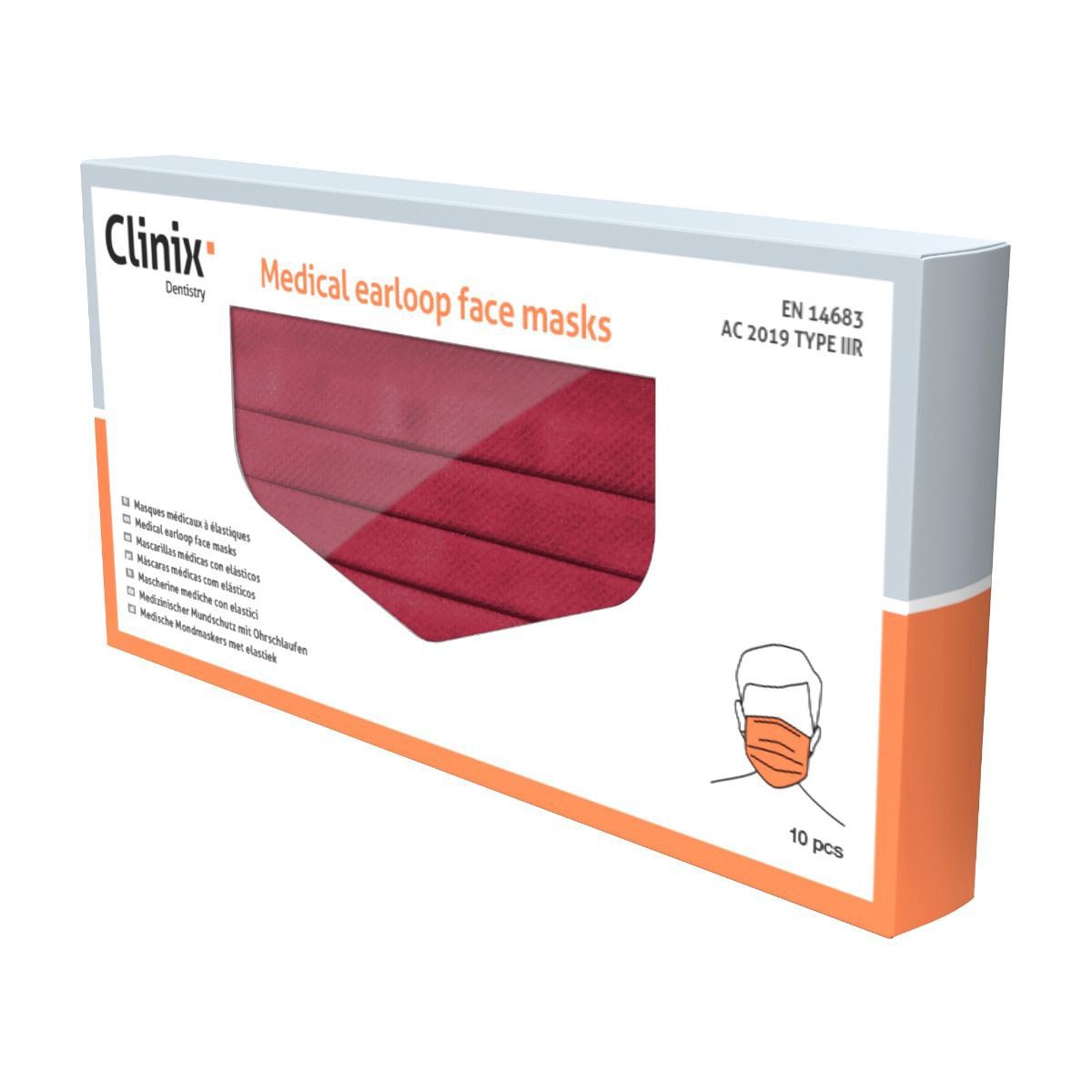 Clinix Earloop Type IIR Medical Face Masks: Burgandy (10)